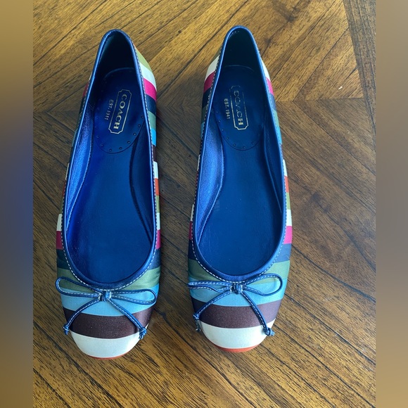 Coach | Shoes | Authentic Coach Legacy Striped Satin Ballet Flats ...